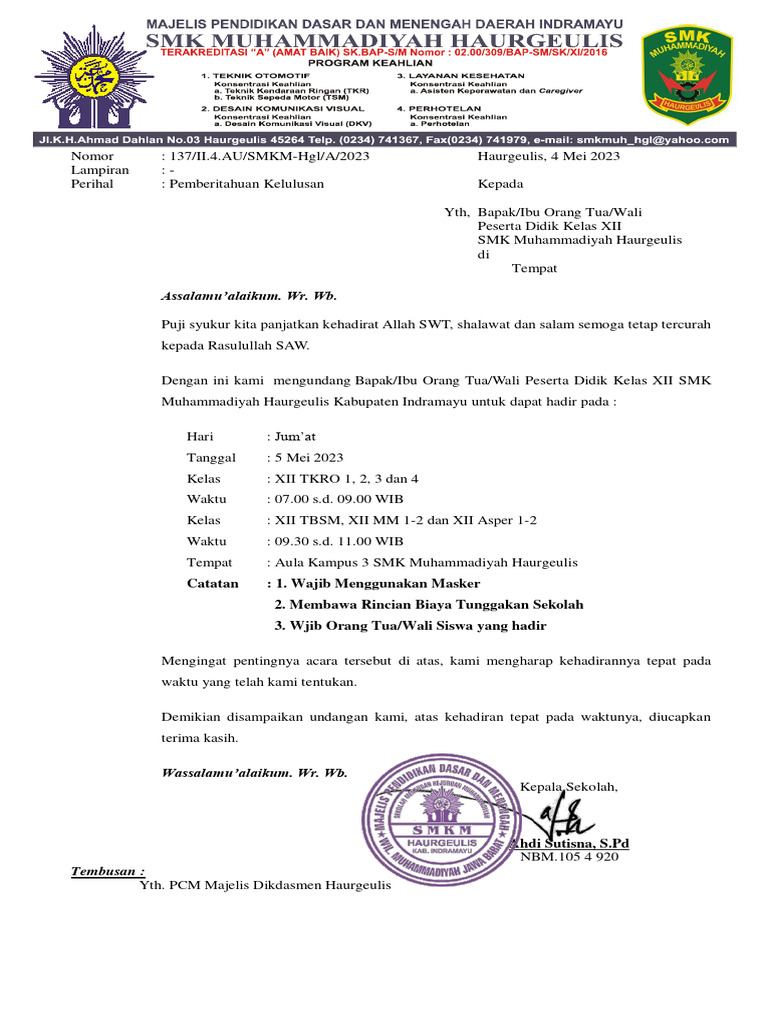 137 Surat Pemberitahuan Kelulusan | PDF