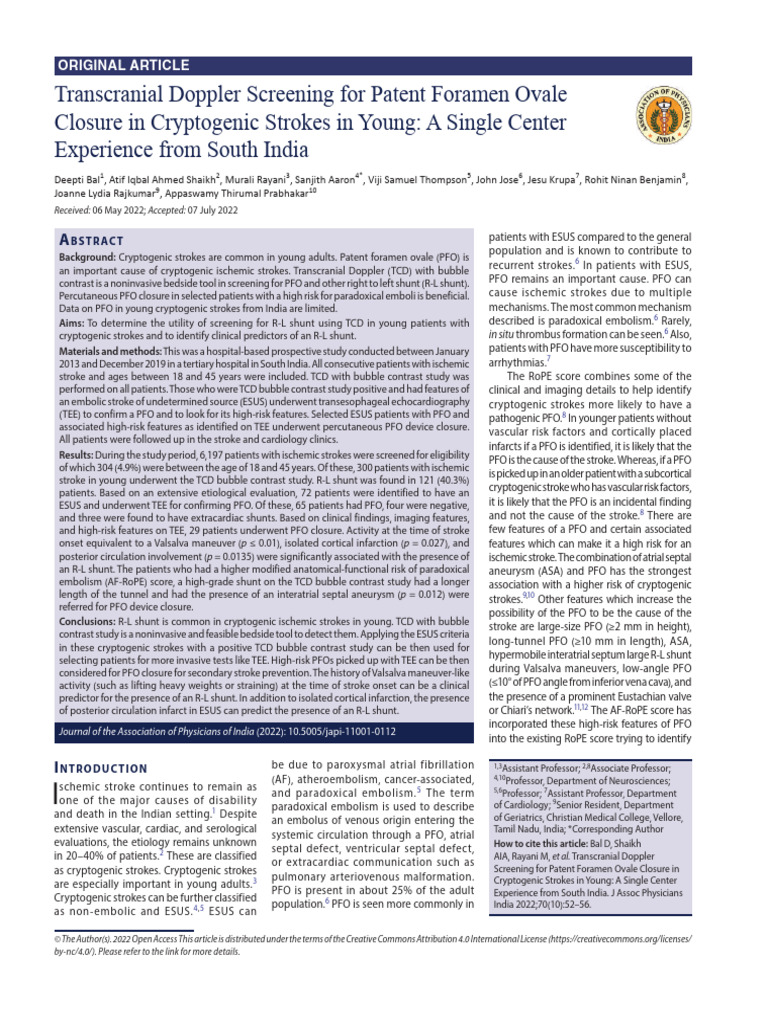 Tcd Screening For Pfo Closure Pdf Stroke Vascular Diseases