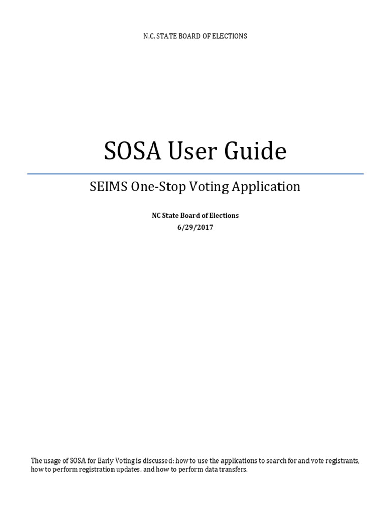 SOSA User Guide for Early Voting in NC | PDF | Postal Voting | Login
