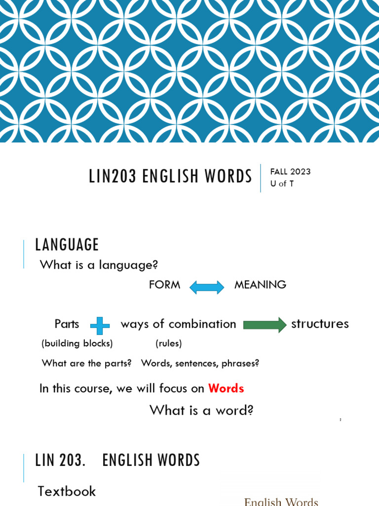 LIN 203-Class 1 Slides - Intro | PDF | Part Of Speech | Word
