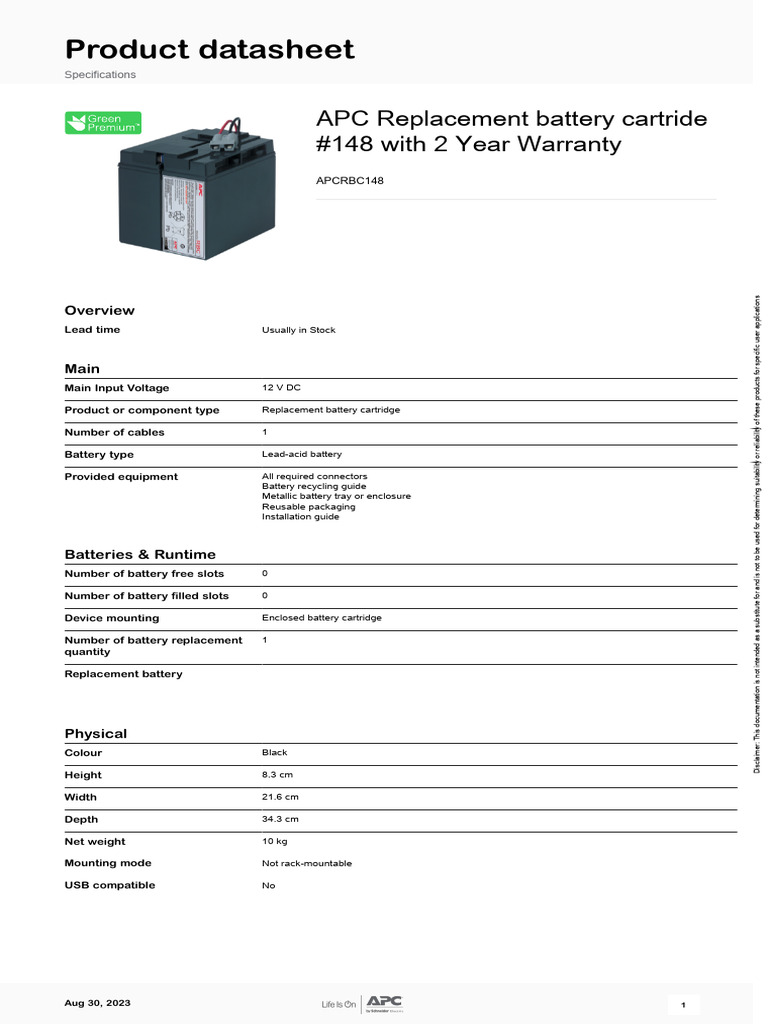 Replacement Battery Cartridges - APCRBC148 | Download Free PDF ...