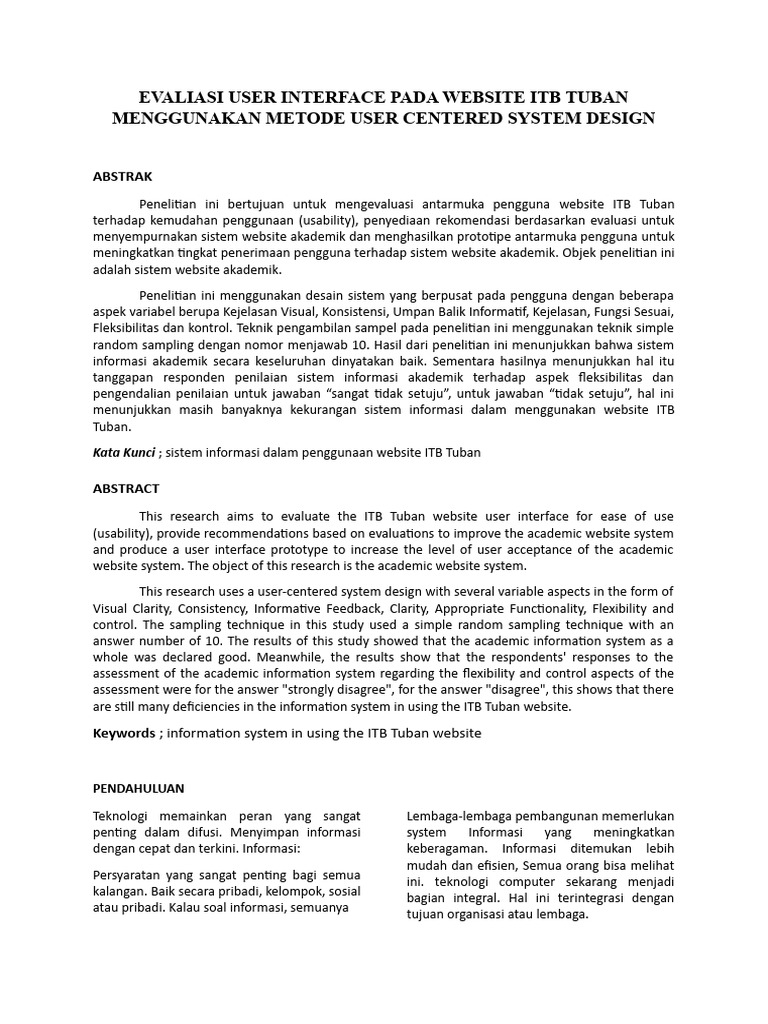 Evaliasi User Interface Pada Website Itb Tuban Menggunakan Metode User Centered System Design | PDF