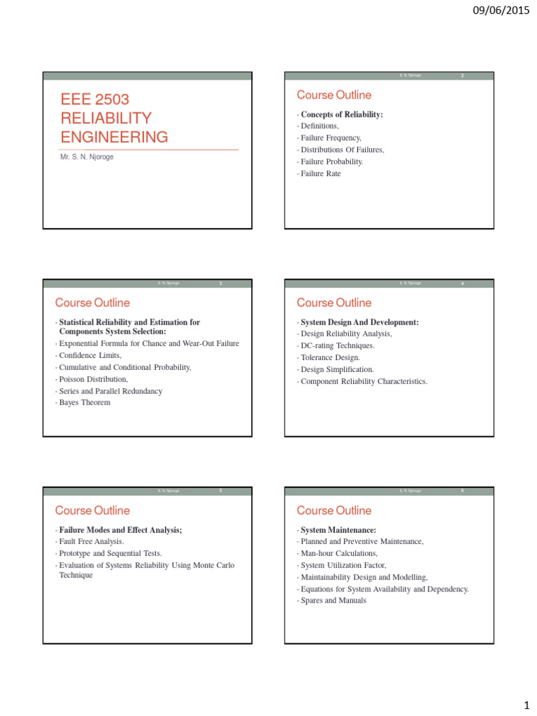 Reliability Engineering Course Overview | PDF | Reliability Engineering | Probability Distribution