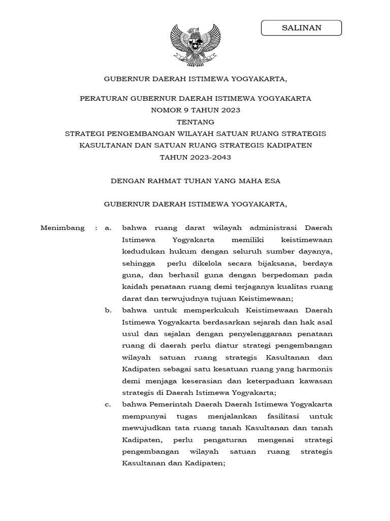 Pergub DIY No 9 Tahun 2023 Tentang SPW SRS | PDF