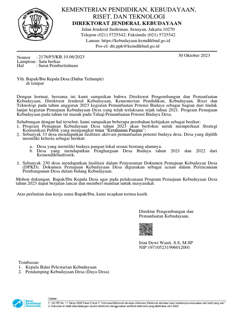 Surat Pemberitahuan Kepala Desa | PDF