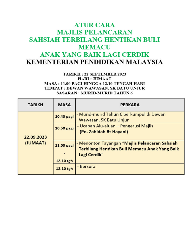 Aturcara Majlis Pelancaran | PDF