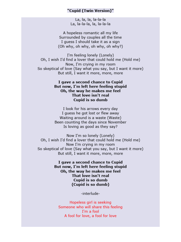 Fifty Fifty - Cupid Lyrics (Twin Version) | PDF