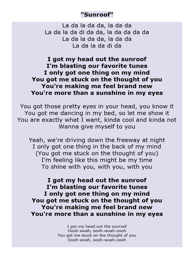 Sunroof Lyrics by Nicky Youre | PDF