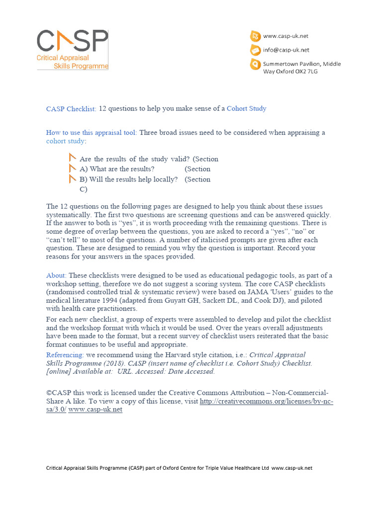 CASP Cohort Study Checklist Guide | PDF | Cohort Study | Confounding