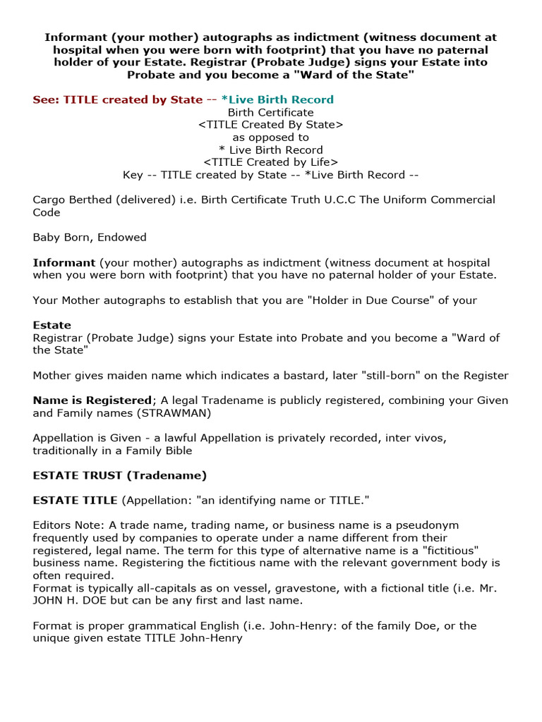 Understanding Birth Certificate Titles | PDF | Trust Law | Title (Property)