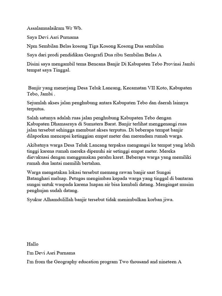 Flood Impact in Tebo, Jambi 2019 | PDF | Foreign Language Studies