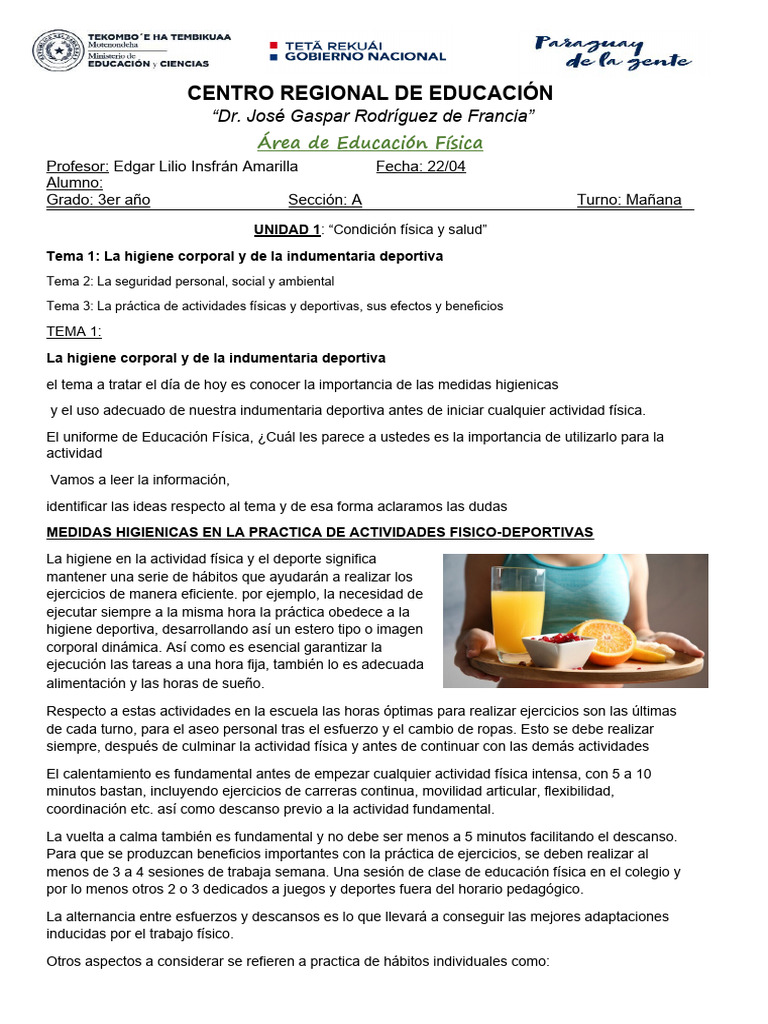 Tema #7 La Higiene y La Actividad Física 2021 | PDF | Higiene | Ropa