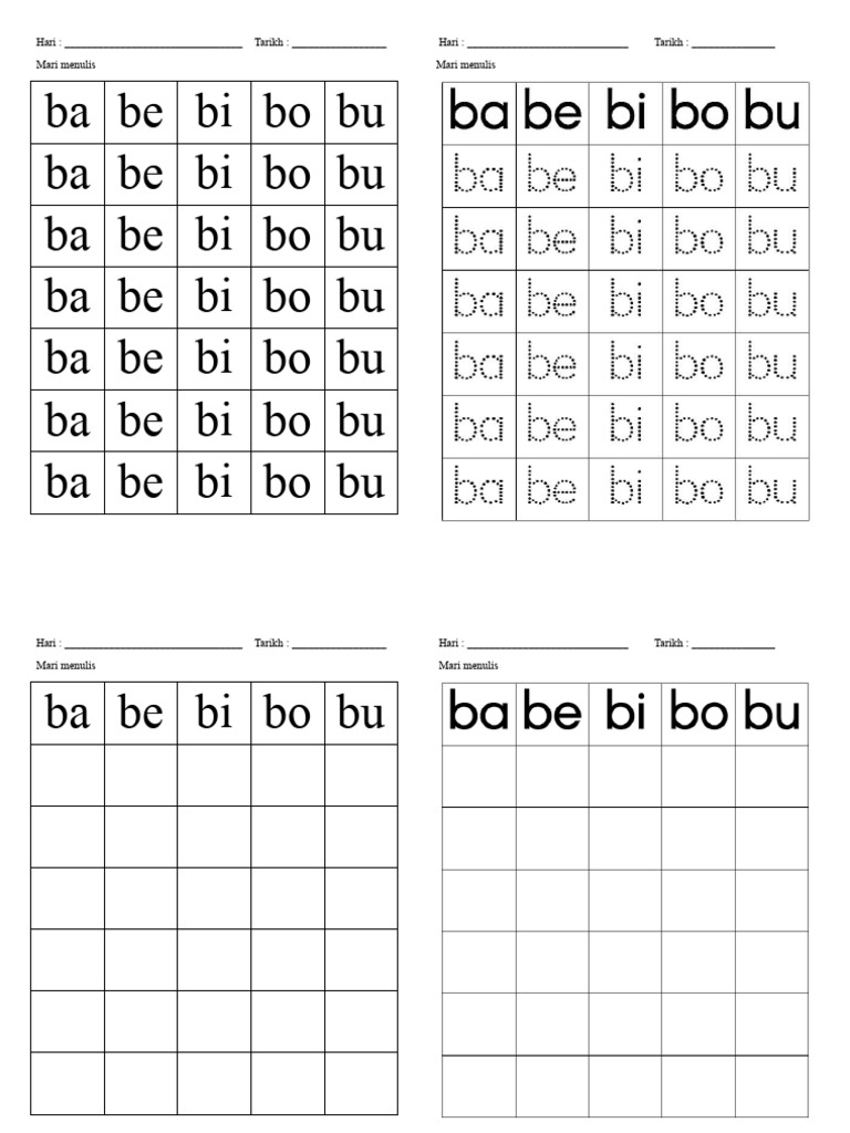 Lembaran Ba Be Bi Bo Bu | PDF