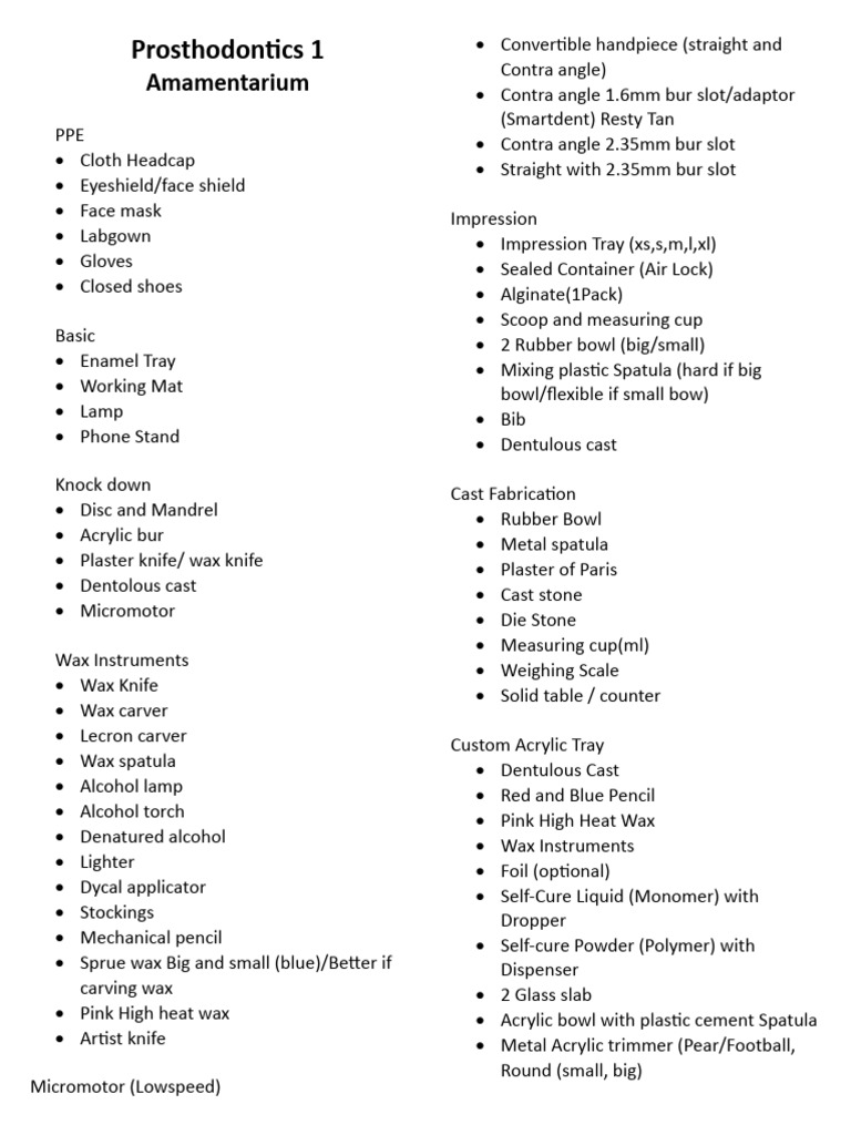 Prostho Ortho Roent Resto Lab Equipment | PDF | Materials