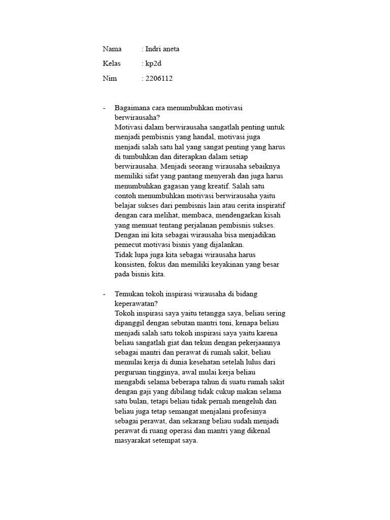 Indri Aneta 2d Tugas Kwrausahaan | PDF