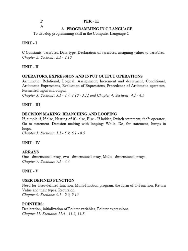 Maths C Syllabus Iii Year Pdf C Programming Language Pointer Computer Programming