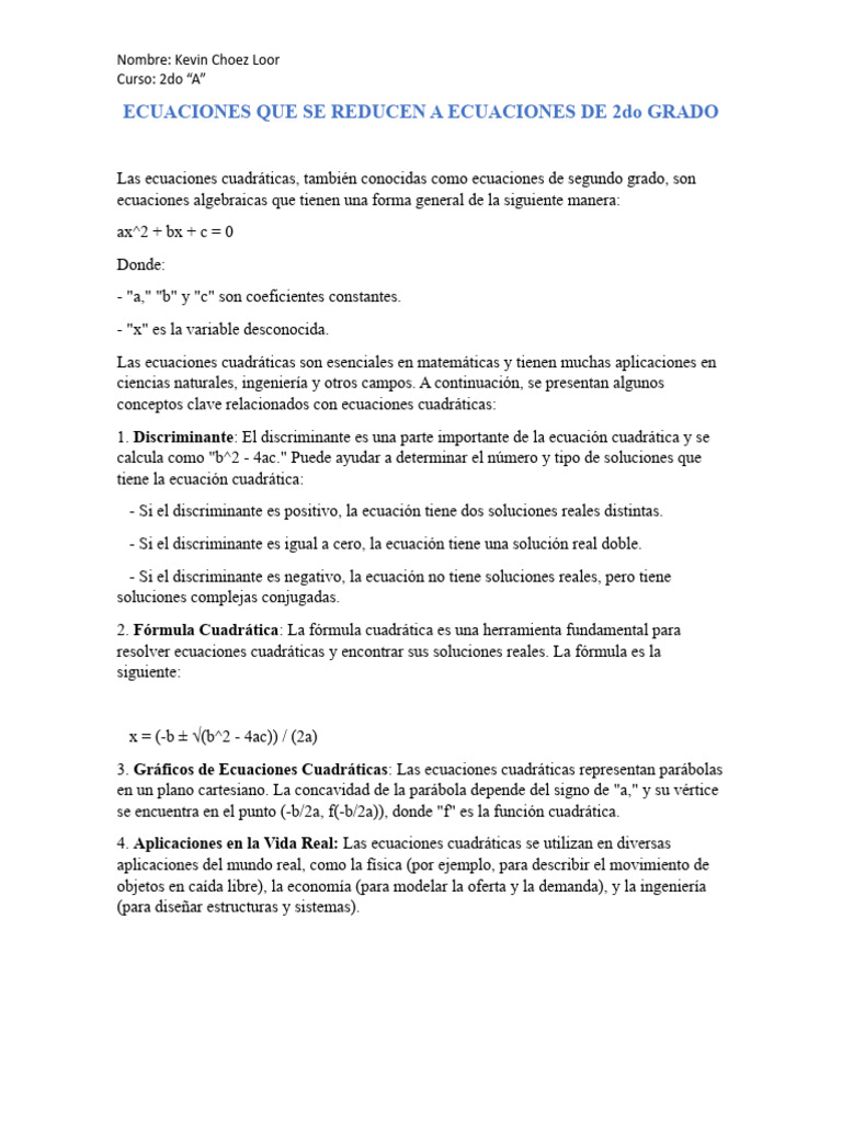 Matematicas Ecuaciones | PDF | Ecuación cuadrática | Ecuaciones
