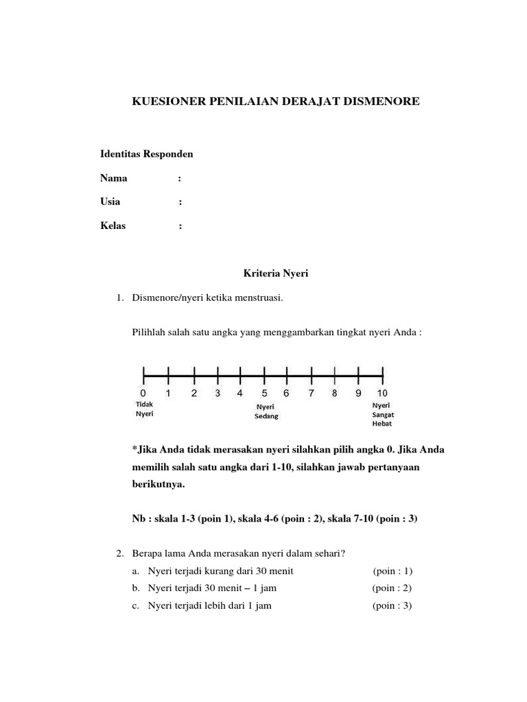 Kuesioner Penilaian Derajat Dismenore | PDF