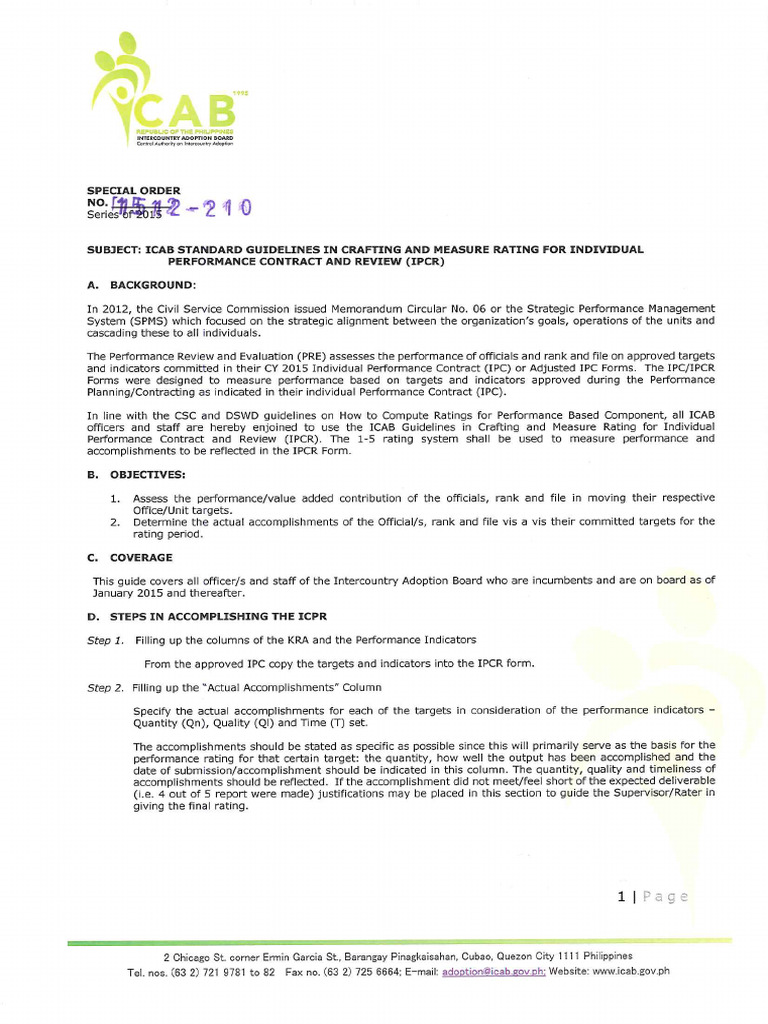 ICAB Standard Guidelines in Crafting and Measure Rating For Individual ...