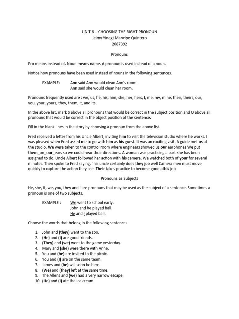 Pronouns Workshop | PDF | Pronoun