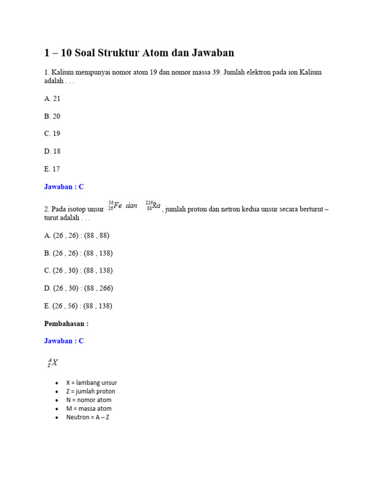 Soal Kimia Struktur Atom | PDF