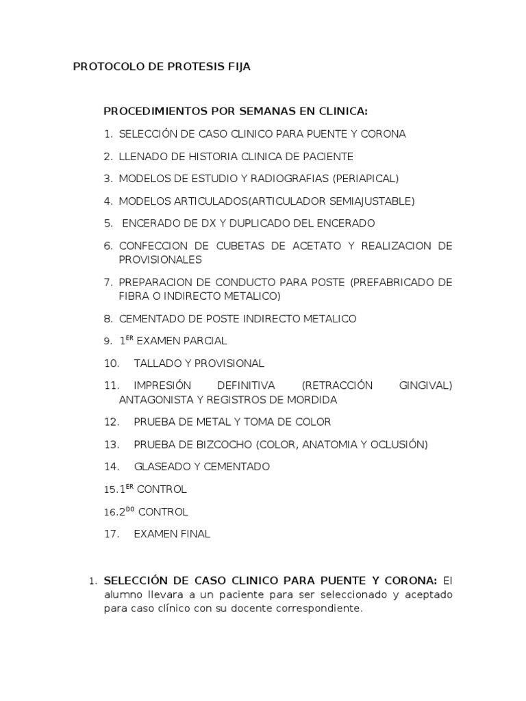 Protocolo de Prótesis Fija Clínica | PDF | Diente humano | Historial médico