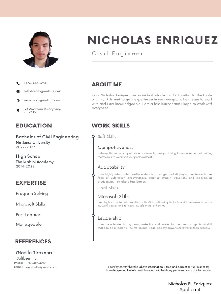 Nicholas Enriquez: Civil Engineer Resume | PDF | Cognition | Learning
