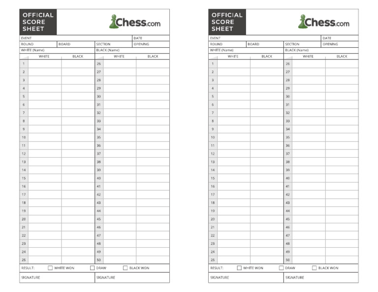 Official Chess - Com Score Sheet | PDF