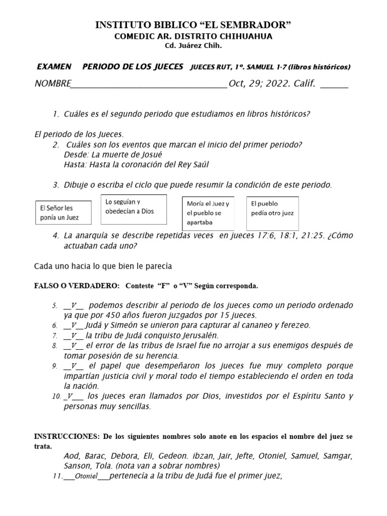 Examen Periodo de Los Jueces | PDF | Arca de la Alianza | Samuel