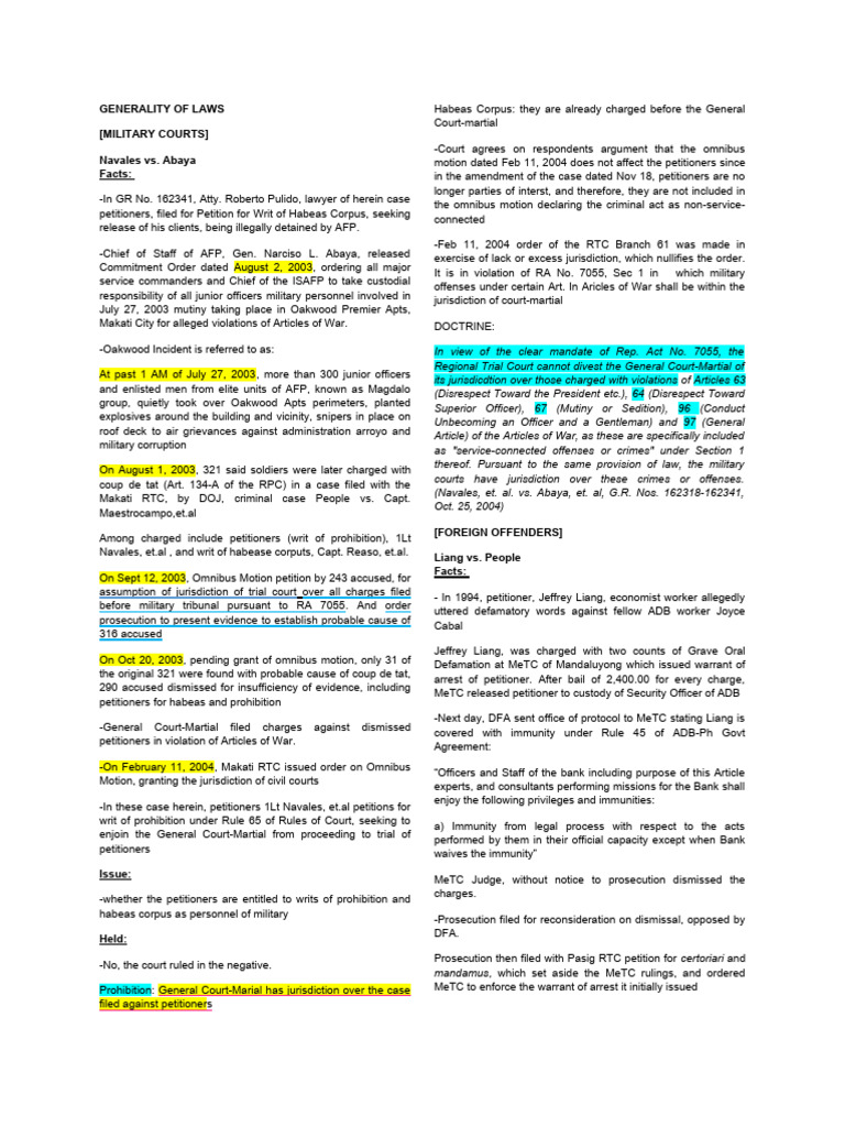 CRIMINAL LAW 1: Laws of Preferential Applications of Generality ...