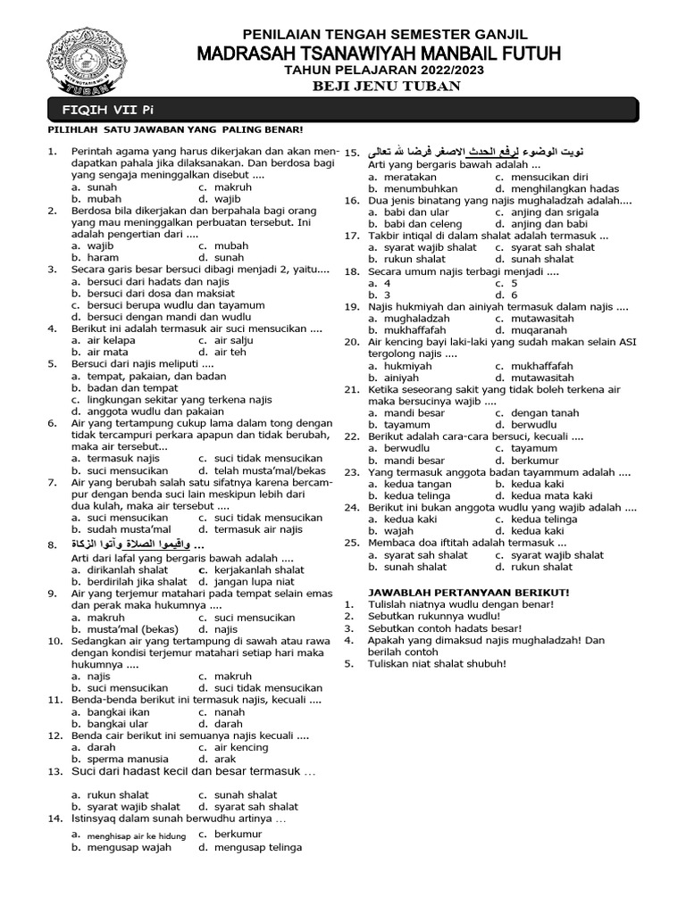 Soal Pts Fiqih Vii 2022 | PDF | Agama & Spiritualitas