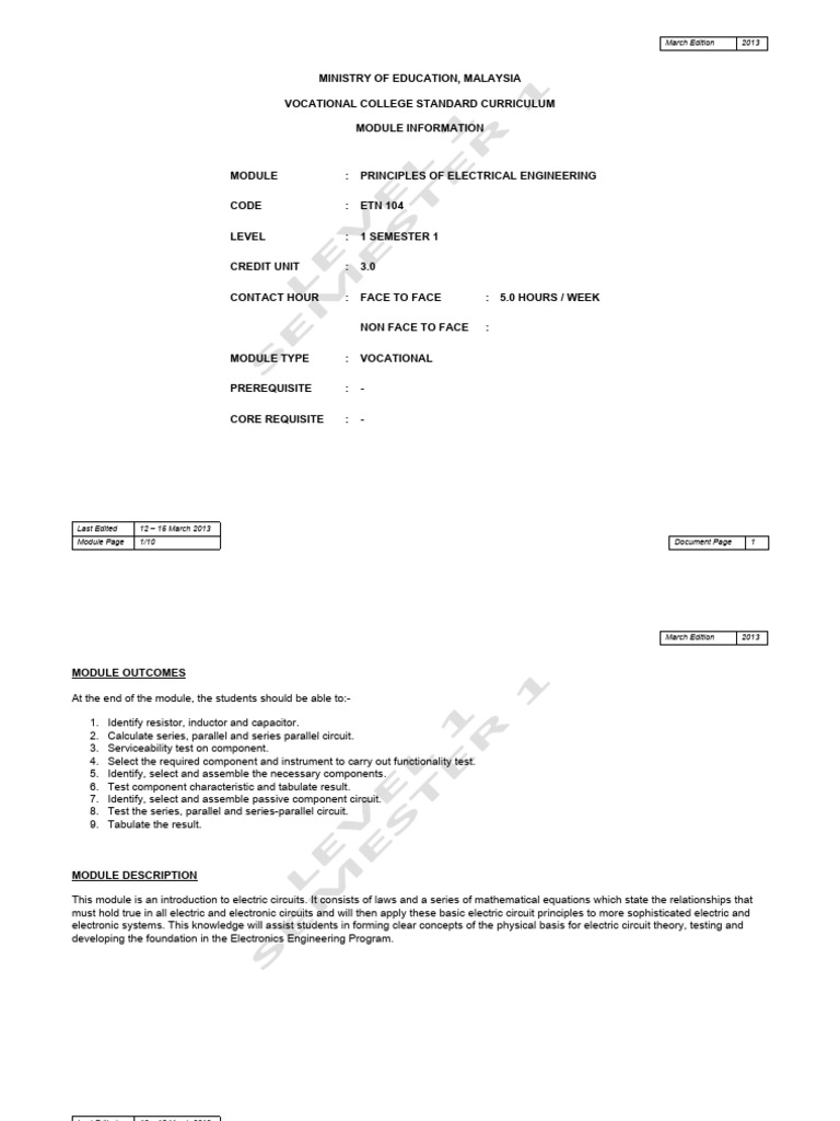 Etn104 - Principles of Electrical Engineering | PDF | Electronic ...