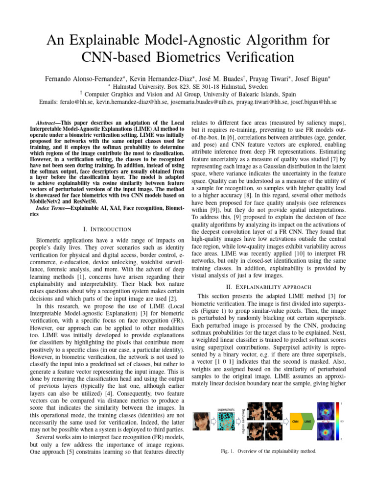 An Explainable Model-Agnostic Algorithm For CNN-based Biometrics ... An Explainable Model-Agnostic Algorithm For CNN-based Biometrics ...