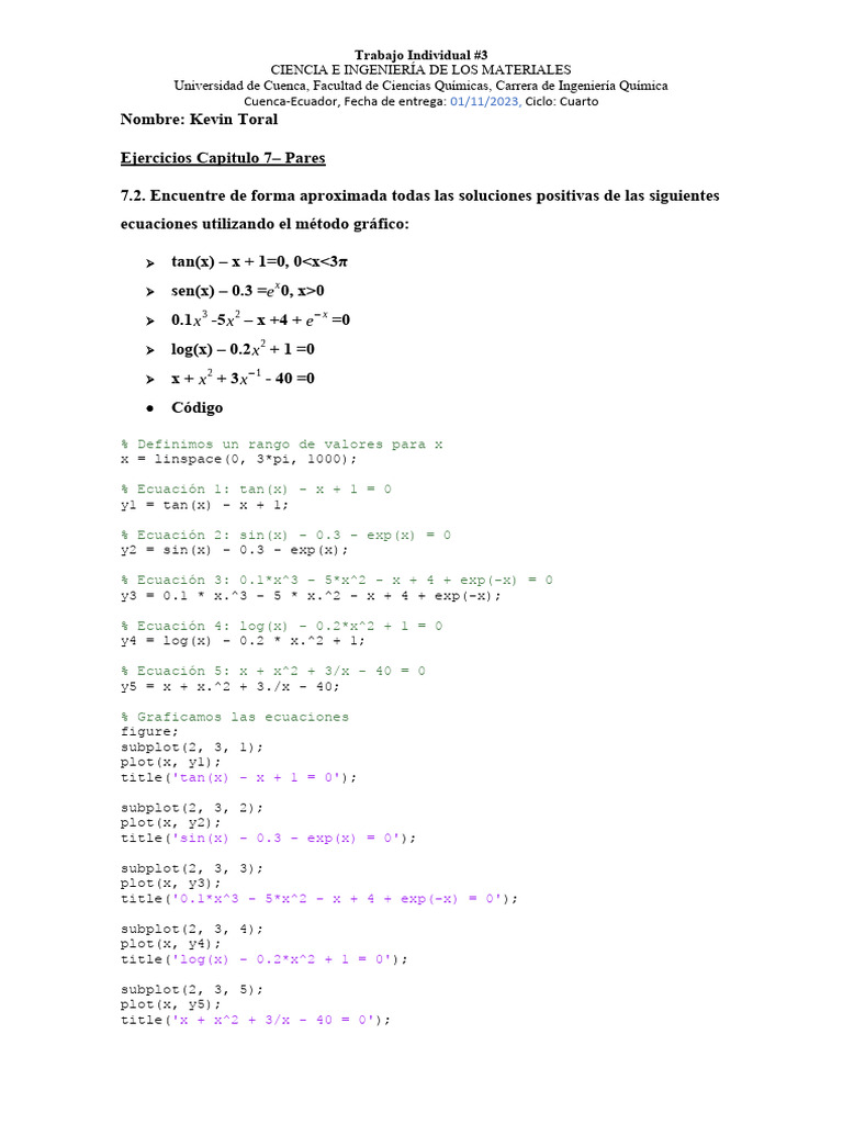 Ejercicios Matlab 7 | PDF | Física Aplicada e Interdisciplinaria ...