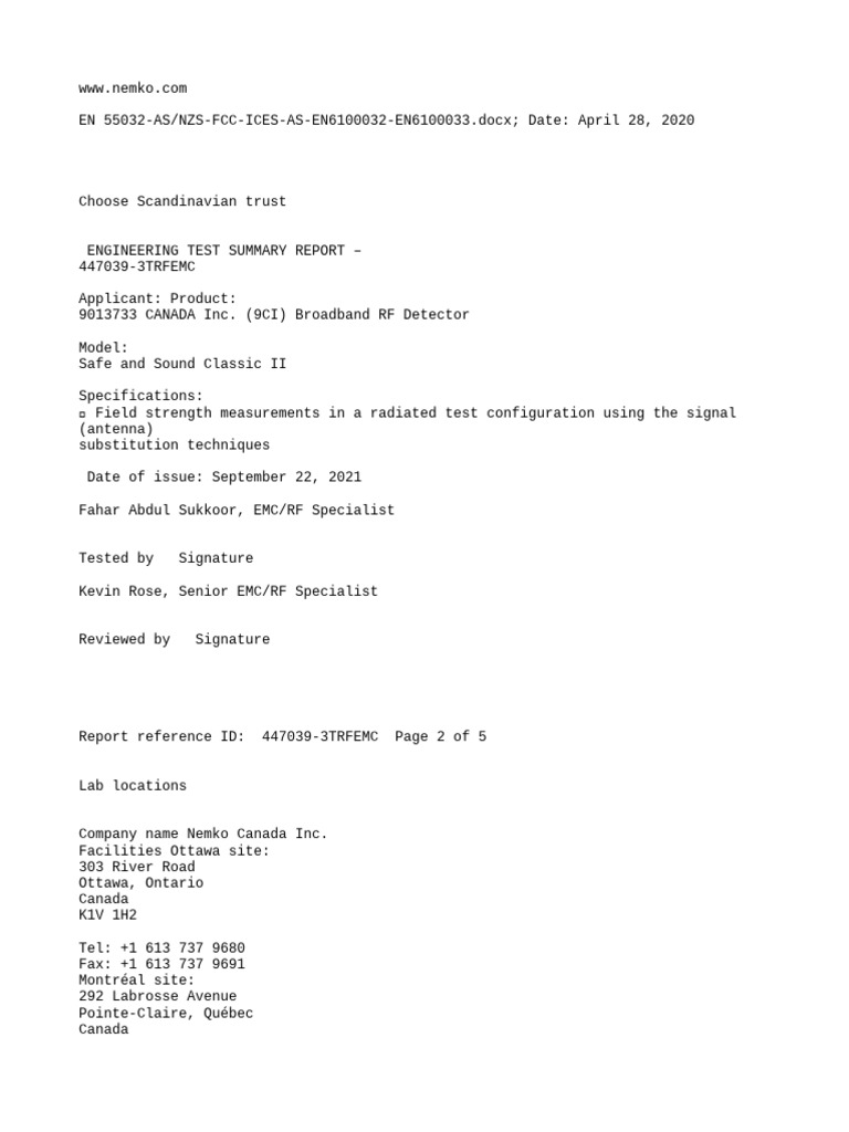 3rd Party Laboratory Frequency Response Curve For The Safe and Sound Classic II | PDF ...