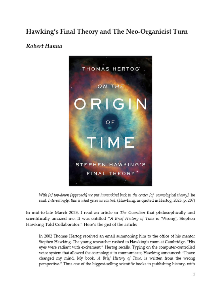 Hawking's Final Theory: Neo-Organicism | PDF | Universe | Physics