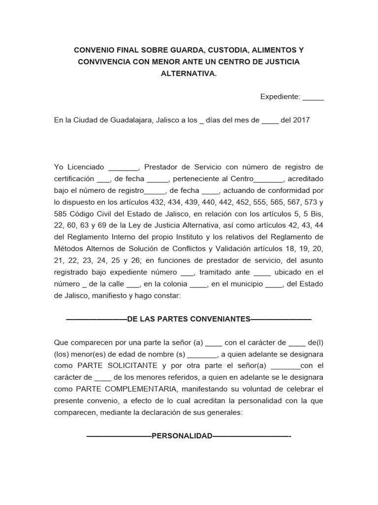 Convenio de Custodia y Alimentos | PDF | Pagos | Pensión alimenticia