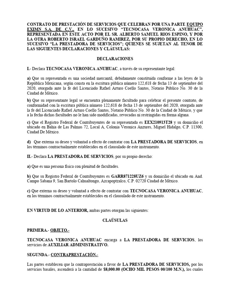 Cont. Prestación de Servicios Formato (PF) 1 | Descargar gratis PDF ...