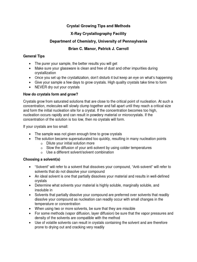 Crystal Growing Tips and Methods Xe0crh | PDF | Crystallization ...