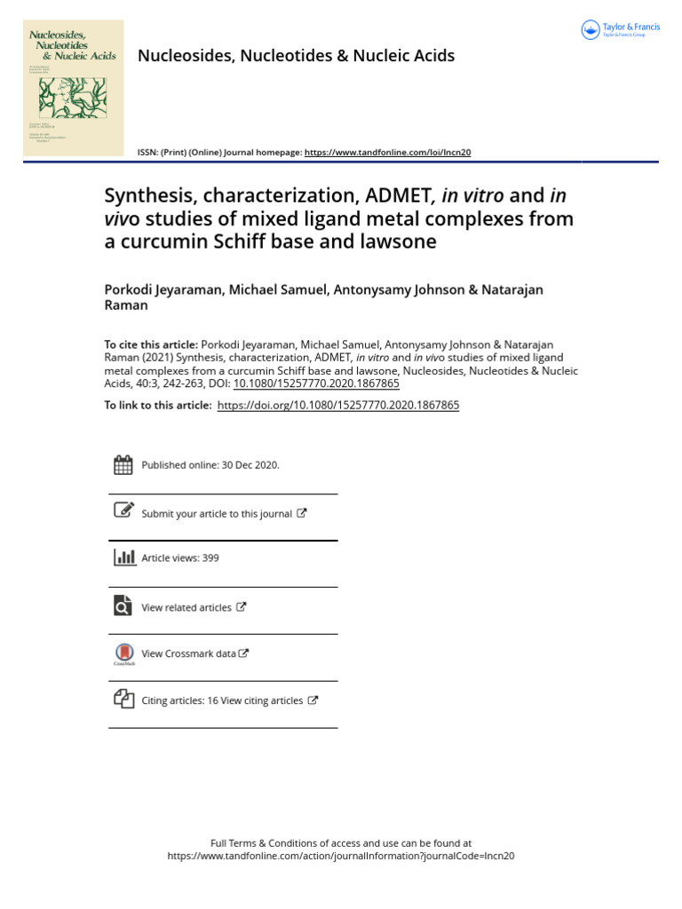 Synthesis Characterization ADMET in Vitro and in Vivo Studies of Mixed Ligand Metal Complexes ...