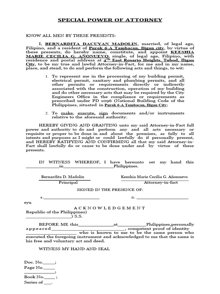 Spa Sample | PDF | Power Of Attorney | Private Law