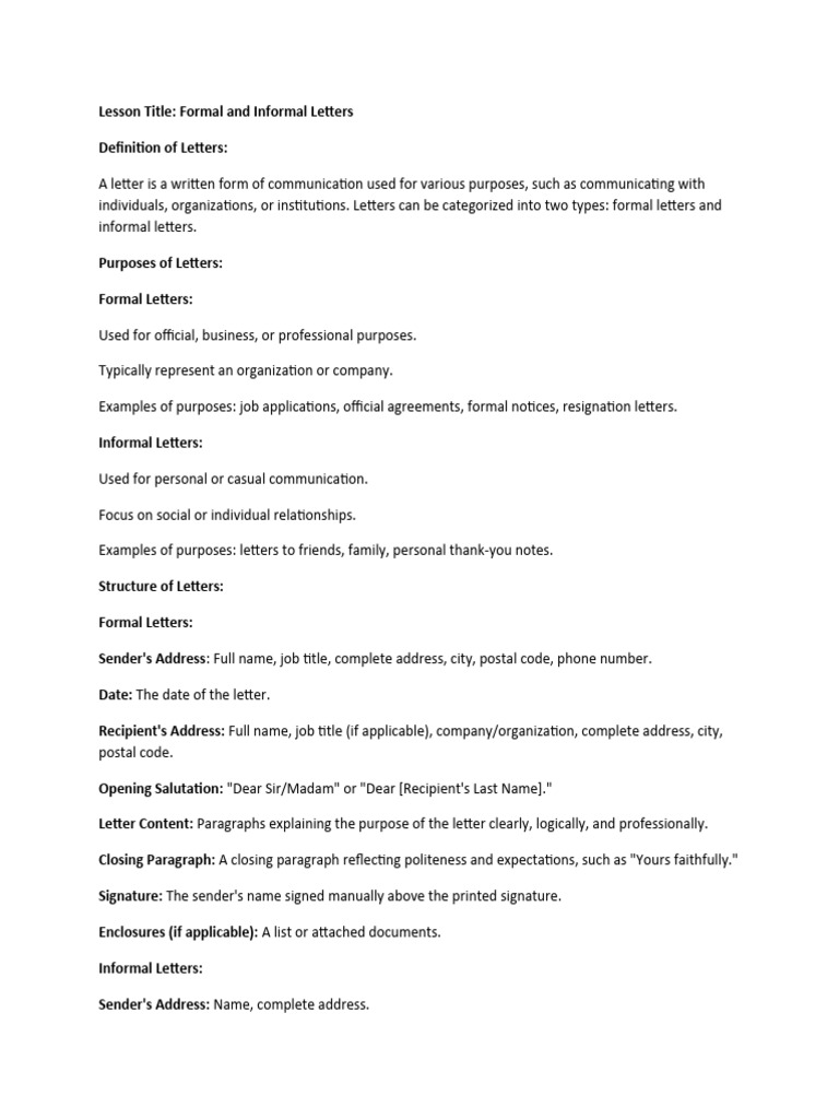 Formal And Informal Letters Pdf Information Linguistics