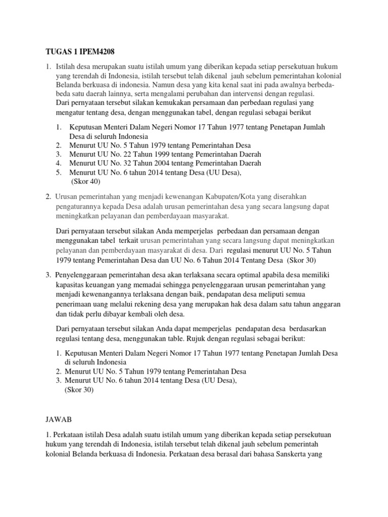 Tuga 1 Sistem Pemerintahan Desa | PDF