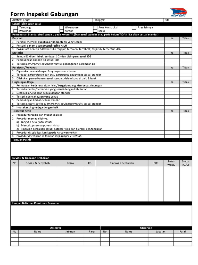 Form Inspeksi Gabungan | PDF