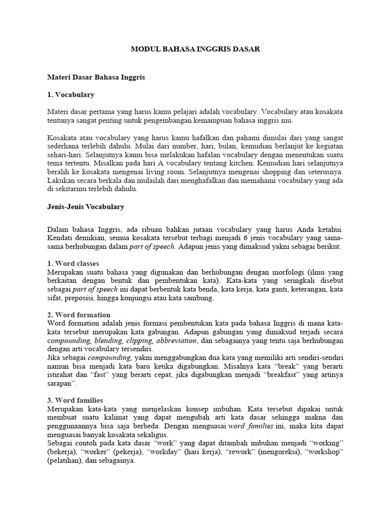 Modul Bahasa Inggris Dasar | PDF