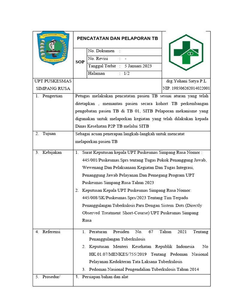 SOP Pencatatan Dan Pelaporan TB | PDF | Pengembangan Diri