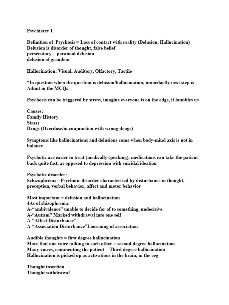 Psychiatry 1 Pdf Schizophrenia Psychosis