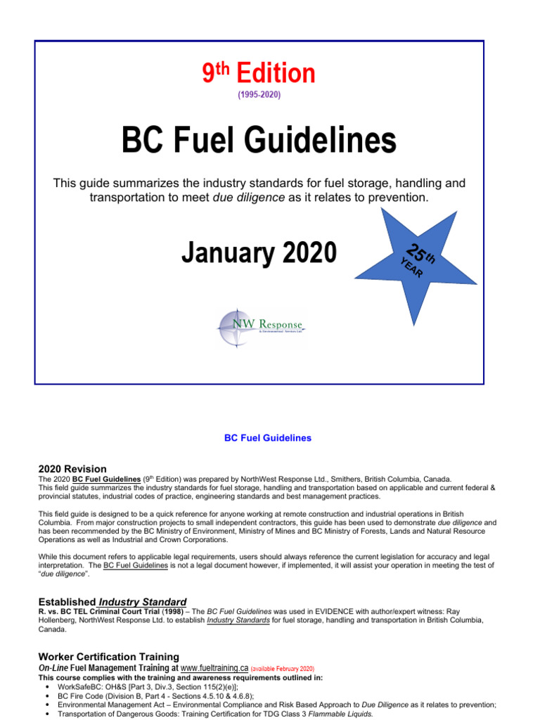 2020 BC Fuel Guidelines (9th Edition) | PDF | Dangerous Goods | Vehicles