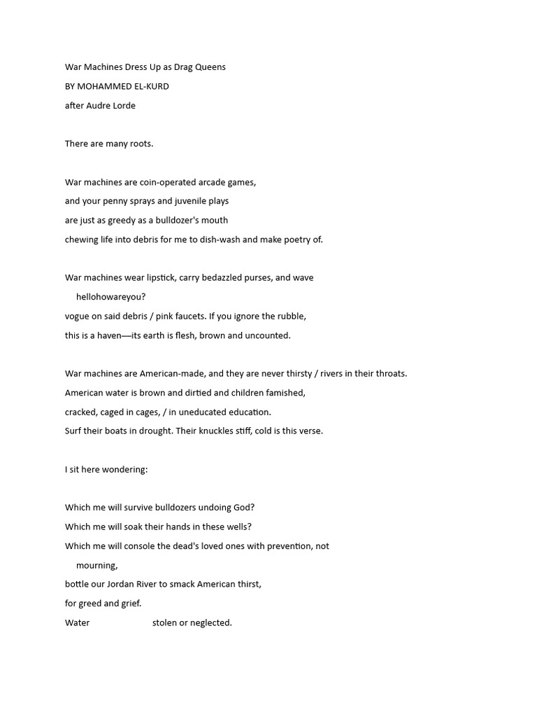 War Machines Dress Up As Drag Queens | PDF | Poetry
