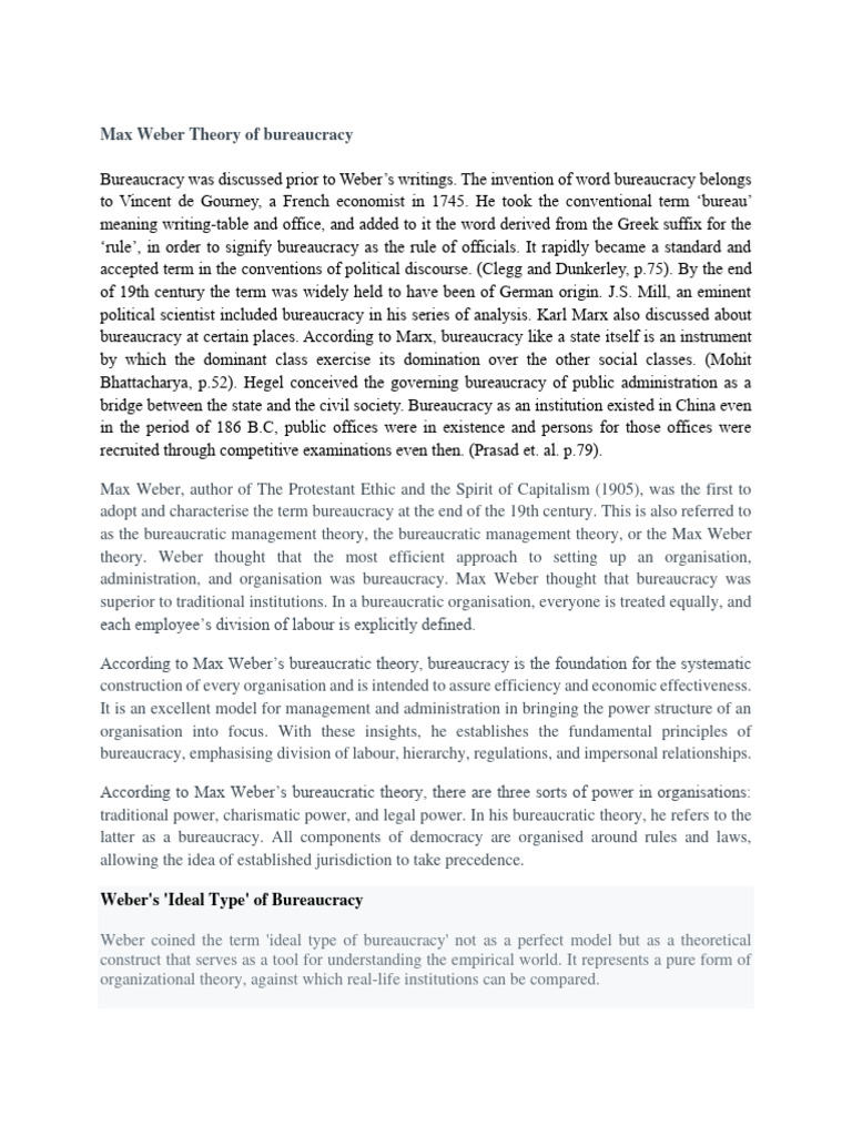 Max Weber Theory Of Bureaucracy Pdf Bureaucracy Max Weber